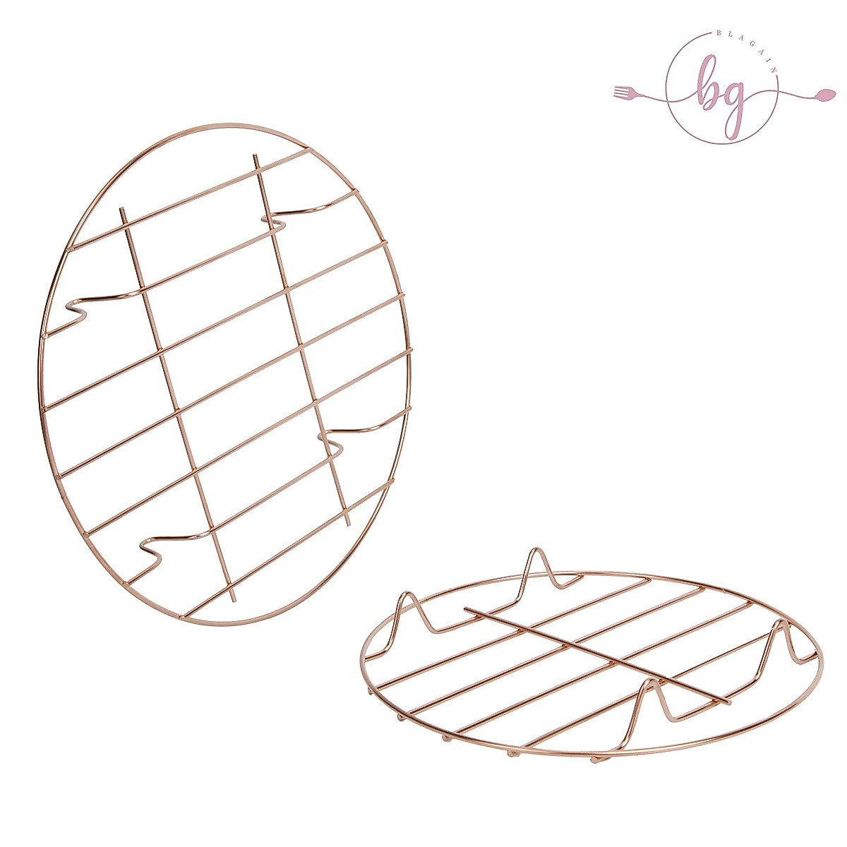 BLAGAIN Cooling Rack Round, 2-Pack（8Inch & 10Inch), Stainless Steel Round Grilling Rack for Cooking Cooling Steaming Baking, Multi-Purpose for Canning Air Fryer Pressure Cooker, Rose Gold