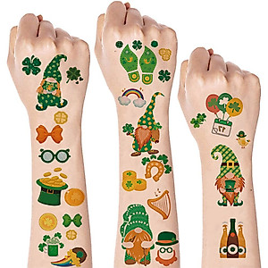 Gnome Tattoos St.Patricks Day Shamrock Temporary Tattoos Stickers 150PCS Waterproof Clover Gnome Fake Tattoos for Kids Adults St.Patrick's Day Body Art Face Neck Decorative Temp Tattoo Stickers Kit