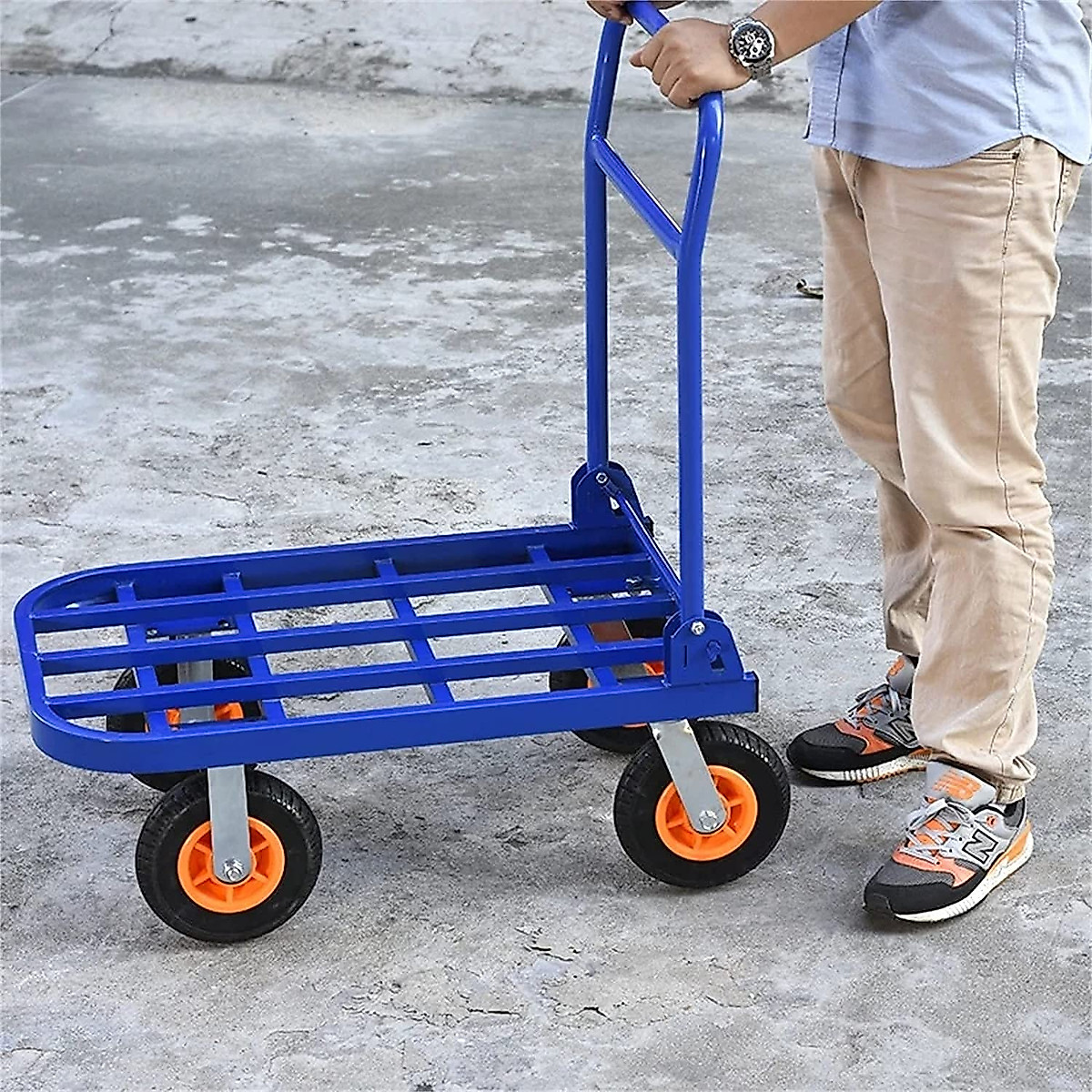 Folding Cart with Wheels, Platform Hand Trucks Shopping Cart, Aluminum Alloy Trolley, Maximum Load Capacity 200kg/440lb