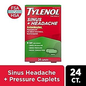 Tylenol Sinus + Headache Daytime Non-Drowsy Relief Caplets, Acetaminophen 325mg, Nasal Decongestant for Sinus Pressure, Headache & Nasal Congestion Relief, 24 ct