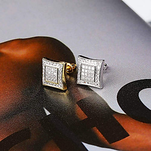 TOPGRILLZ 925 Sterling Silver Iced out Men and Women 14k Gold Square Kite Screw Back Hypoallergenic Stud Earrings with Simulated Diamond (Gold)