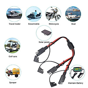 14AWG SAE DC Power Automotive Connector Cable Y Splitter 1 to 2 SAE Extension Cable, Fit for Suitable for Solar Battery Connection and Transfer 12inch/30cm - with Protective Cover