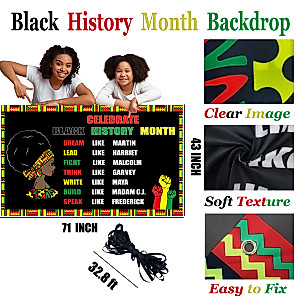 Black History Month Backdrop, 71"X43" Black History Month Banner Black History Month Bulletin Board Decorations for Classroom African American Celebration Decoration and Supplies