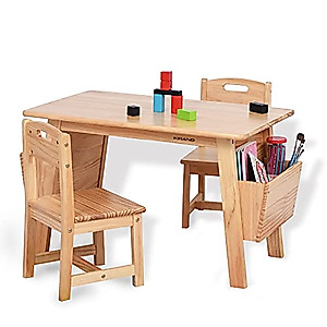 KRAND Kids Solid Wood Table and 2 Chair Set with Storage Desk and Chair Set for Children Toddler Activity Table (Solid Wood/Natural)