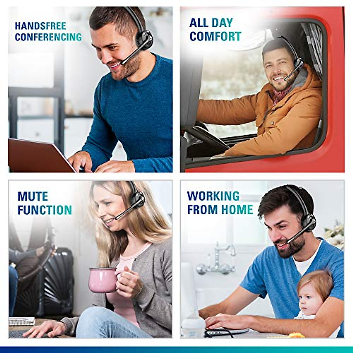 Delton Trucker Bluetooth Headset, Wireless Headphones w/Microphone, Headphones for Truck Driver, Wireless Over The Head Earpiece with Mic for Skype, Call Centers - 18Hrs - 10 Pack