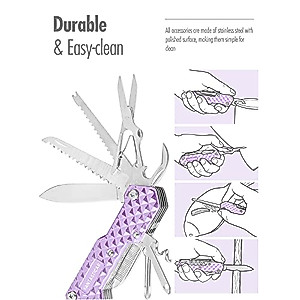 FantastiCAR 15 in 1 Multi-Tool, EDC Folding Pocket Knife with Premium Gift Box for Camping, Fishing, Hunting, Survival, or Outdoor (Purple)