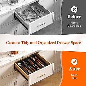 Lifewit Utensil Drawer Organizer, Expendable Cooking Silverware Tray for Kitchen Drawer, Adjustable Cutlery Flatware Holder, Plastic Spatula Tools and Gadgets Storage Divider, 4 Compartments, Black