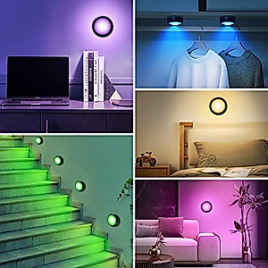 Cadrim Puck Lights, 6 Pack 13 Colors Changeable LED Puck lightings Battery Powered Dimmable Under Cabinet Lights, Battery Powered Under Counter Lights with 2 Wireless Remote Controls, Black