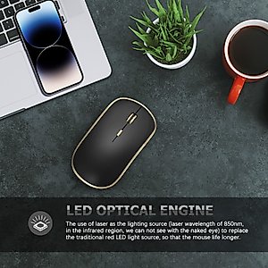 JOYACCESS J Silent Mouse Wireless, Portable Wireless Computer Mouse with 5 Adjustable DPI Levels, USB Mouse for Desktop, Notebook, MacBook, Chromebook, PC (Black Gold)