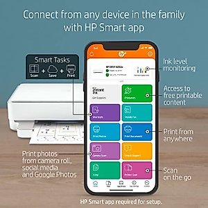 HP Envy 6052e All-in-One Wireless Color Inkjet Printer, Print Copy Scan, 2-Sided Printing, WiFi USB Bluetooth Connectivity, 6 Months Instant Ink Included, White, W/Silmarils Printer Cable
