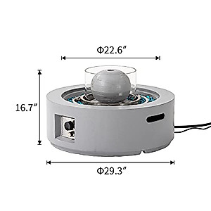 COSIEST Outdoor Propane Fountain Fire Pit Table, 29.3-inch 50,000 BTU Firepit Round Concrete Patio Heater, Stainless Steel Burner, Blue Fire Glass, Touch-up Pen, Rain Cover