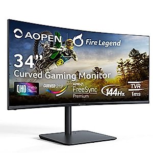 AOPEN by Acer 34HC5CUR Pbmiiphx 34" 1500R Curved Zero-Frame UWQHD (3440 x 1440) VA Gaming Monitor AMD FreeSync Premium Technology Up to 144Hz 1ms 21:9 2 x HDMI 2.0 Ports & 1 x Display Port 1.4, Black