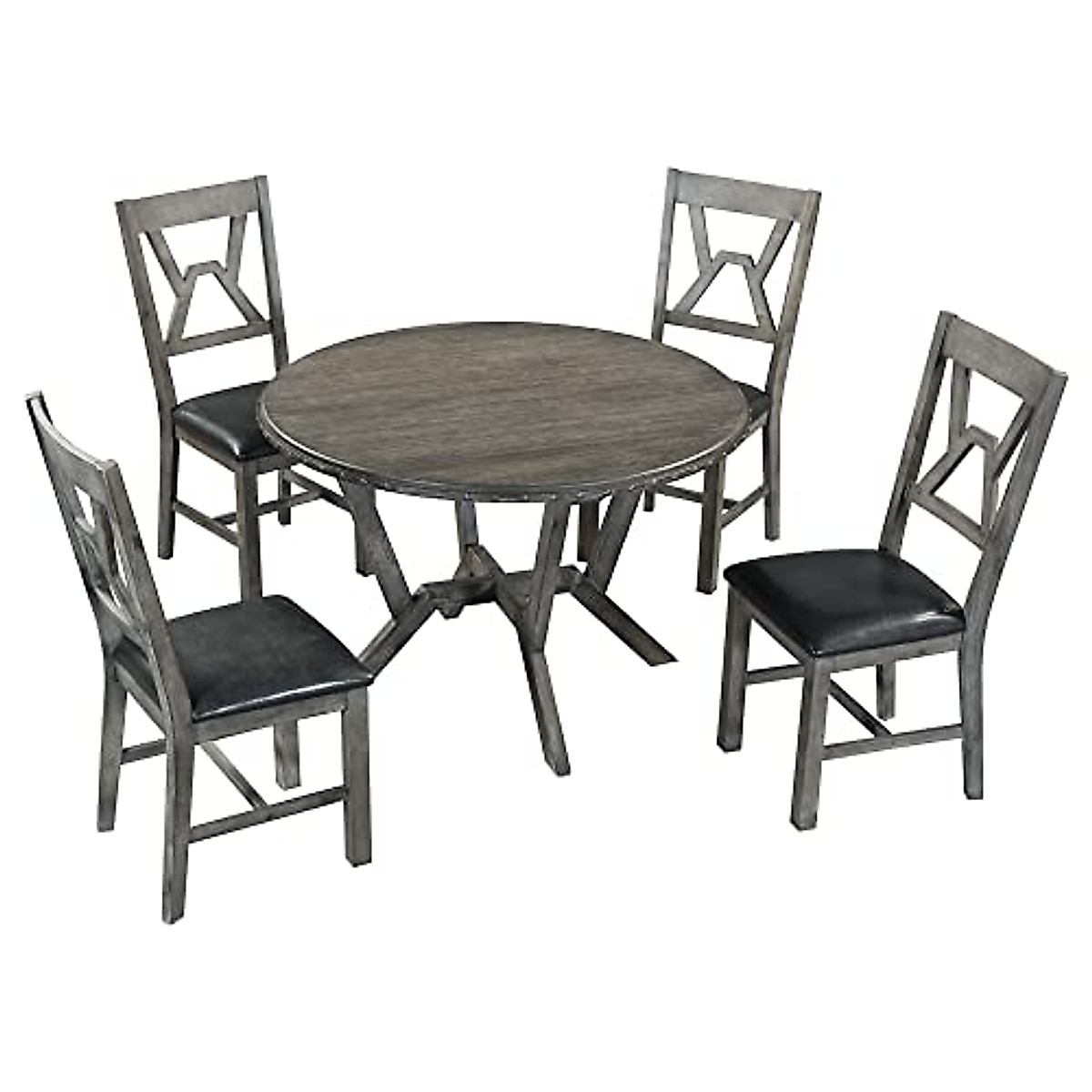 Harper & Bright Designs Mid-Century 5-Piece Dining Table Set, Wooden Round Dining Table with Cross Legs and 4 Upholstered Chairs, Dining Room Kitchen Table Chairs Set, Gray