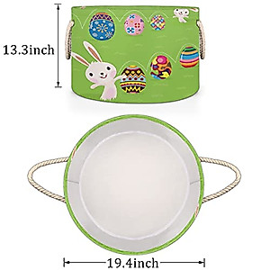 Happy Easter Funny Rabbits (12) Large Round Baskets for Storage Laundry Baskets with Handles Blanket Storage Basket for Bathroom Shelves Bins for Organizing Nursery Hamper Girl Boy