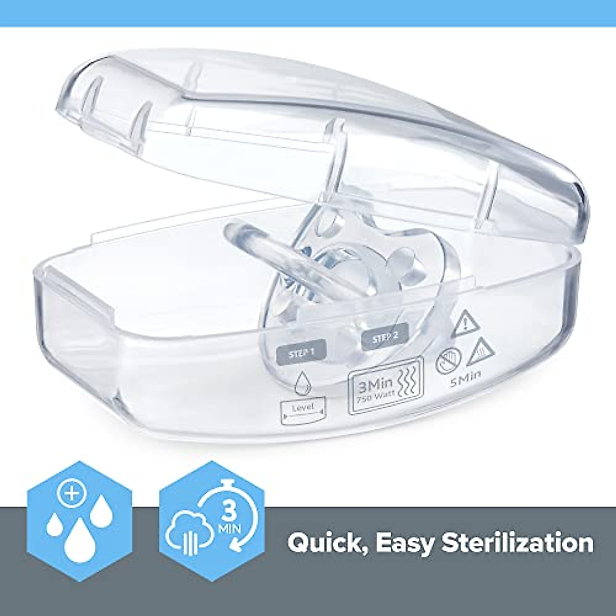 Chicco PhysioForma 100% Soft Silicone One Piece Pacifier for Babies aged 6-16 months | BPA & Latex Free | Reusable Sterilizing Case | Clear, 2pk