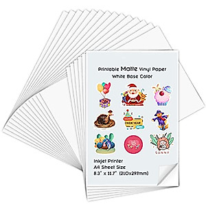Printable Vinyl for Inkjet Printer, 20 Sheets Premium Matte White Printable Vinyl Paper,8.3"x 11.7"