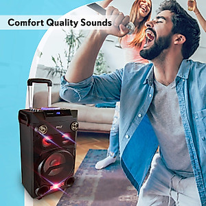 Pyle Portable Wireless Bluetooth Karaoke PA Loud speaker - 8'' Subwoofer Sound System with DJ Lights, Rechargeable Battery, FM Radio, USB / Micro SD Reader, Microphone, Remote - PWMA335BT