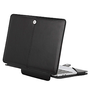 MOSISO Case Compatible with MacBook Air 13.6 inch M4 M3 M2 2025-2022 /Air 13 M1 2022-2018 /Pro 13 inch M2 M1 2025-2016, PU Leather Portfolio Protective Stand Cover, Black