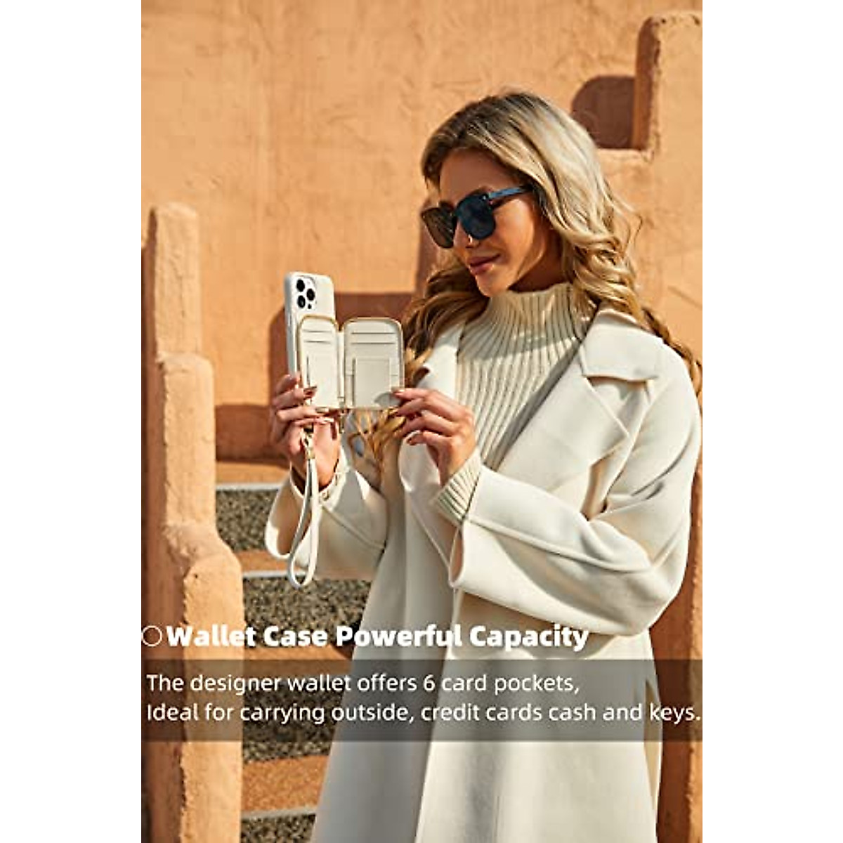 ZVE iPhone 13 ProMax Wallet Case with Wrist Strap, Zipper Phone Case with RFID Blocking Card Holder Leather Case Cover Women iPhone Accessories for iPhone 13 Pro Max 6.7"- Beige