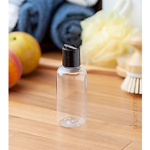 JUVITUS 4 oz / 120 ml Clear Plastic PET Boston Round Bottle (BPA Free) with Black Disc Cap (12 pack)