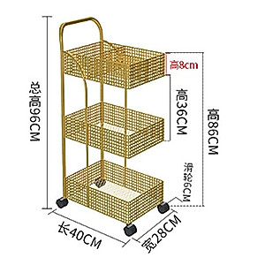 SLNFXC Scandinavian Iron Shelves Bedroom Kitchen Metal Removable Bathroom Storage Rack with Wheels Trolley