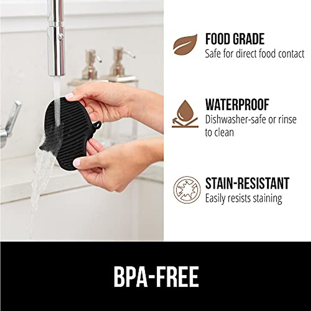 Gorilla Grip Heat and Slip Resistant Silicone Mini Potholders Mitts, Oven Mitt Gloves, BPA-Free, Textured Design, Better Grip, Hot Plate Holder, Kitchen Finger Grips, Cooking, Waterproof 2 Set, Black