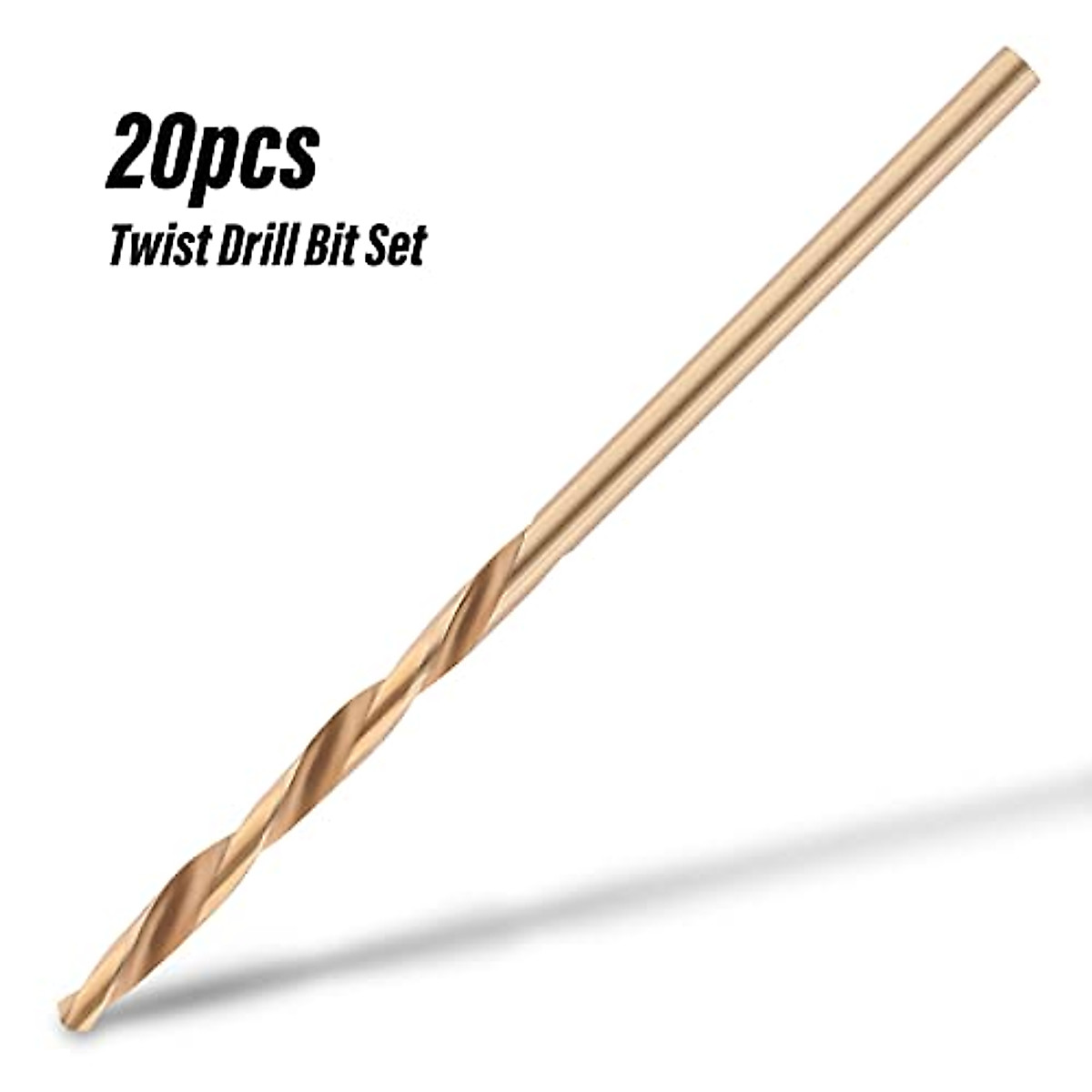 Qjaiune 5/64 Inch Cobalt Drill Bit Set, 20pcs M35 HSS Twist Drill Bit Set Titanium Coated Drill Bits, 135 Degree Split Point Jobber Drill Bits for Metal Hardened Steel Aluminum Cast Iron Wood Plastic