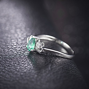 Lanmi 14K White Gold Natural Green Emerald Diamonds Rings Engagement Promise for Women Promotion