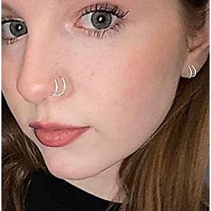 Tanreeqee 18G Double Nose Ring for Single Piercing Stainless Steel Left and Right Double Hoop Nose Ring Spiral Nose Hoops Double Nose Ring for Women Men ((G 5pcs))