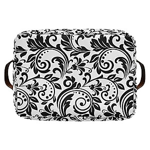 YETTASBIN Black Damask Storage Basket 2pc, Large Collapsible Toys Clothes Organizer, Long-Lasting Canvas Storage Bin with Handle for Shelves Closet Laundry Home Office Decor