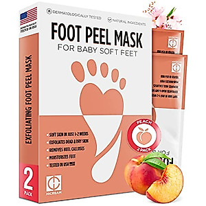 Hicream Foot Peel Mask- 2 Pairs of Regular Skin Exfoliating Foot mask For Cracked Heels, Dead Skin & Calluses , Removes & Repairs Rough Heels, Dry Toe Skin , Peach Scent