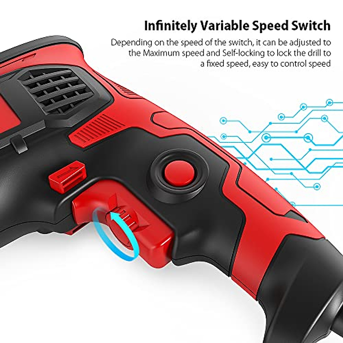 Hammer Drill 850W Impact Drill 1/2-Inch 7 Amp Corded Drill with Variable Speed 0-3000RPM, Hammer and Drill 2 Functions in 1 for Steel, Concrete, Drilling Wood, Plastic Drilling