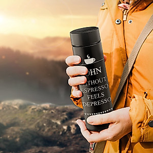 Maverton Travel Mug with engraving for man - 15,2 fl oz flask for him - Removable tea infuser - Lightweight design - LED Display - For Birthday - Personalized gadget for traveler - depresso