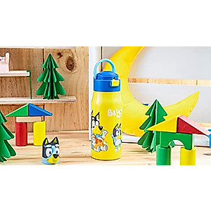 Zak Designs Bluey Double-Wall Vacuum Insulated, Stainless Steel Kids Mesa Water Bottle with Flip-Up Straw Spout and Locking Spout Cover, Durable Cup for Sports or Travel (13.5 oz, 18/8 SS)