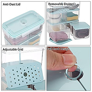 BTSKY 3 Layer Portable Storage Container Box with 6 Removable Grids Multipurpose Plastic Stack & Carry Box,Craft Storage Organizer for Art Supplies, Stationary Supplies Jewelry, Tool Clear Blue