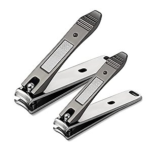 BEZOX Nail Clipper Set, Ergonomic Toenail Clippers with Non-Slip Design, Professional Fingernail Clipper for Men and Women with Nail File and Delicate Tin Case, 2 Pcs