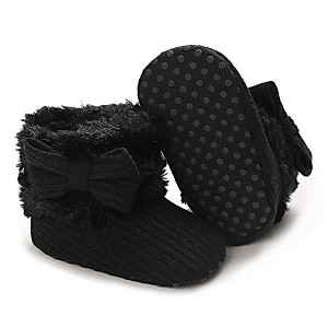 COSANKIM Newborn Baby Girls Boys Boots Soft Anti-Slip Sole Warm Winter Snow Booties Toddler Infant Prewalker Shoes(6-12 months infant, F/black baby shoes