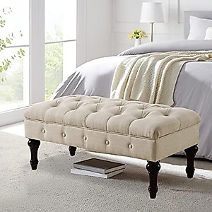 Rosevera Avondale Upholstered Tufted Fine Polyester Chair Loveseat Sofa Armless Design Easy Assembly for Living Room Bedroom, Beige Bench