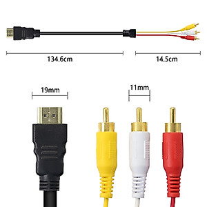 GELRHONR HDMI to RCA Cable,One-Way Transmission from HDMI Male to 3RCA Video Audio AV Component Converter Adapter Cable for HDTV/DVD and Most LCD Projectors-5FT