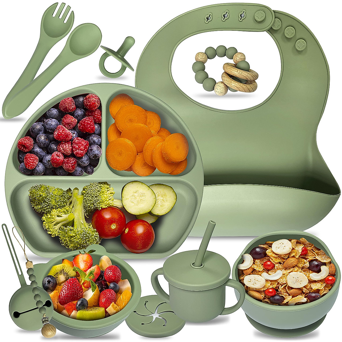 14 Pack Baby Led Weaning Supplies, Silicone Baby Feeding Set, Toddler Plates and Bowls Set, Baby Plates, Baby Bowls for Weaning, Baby Plates and Bowls Set, Baby Plates with Suction