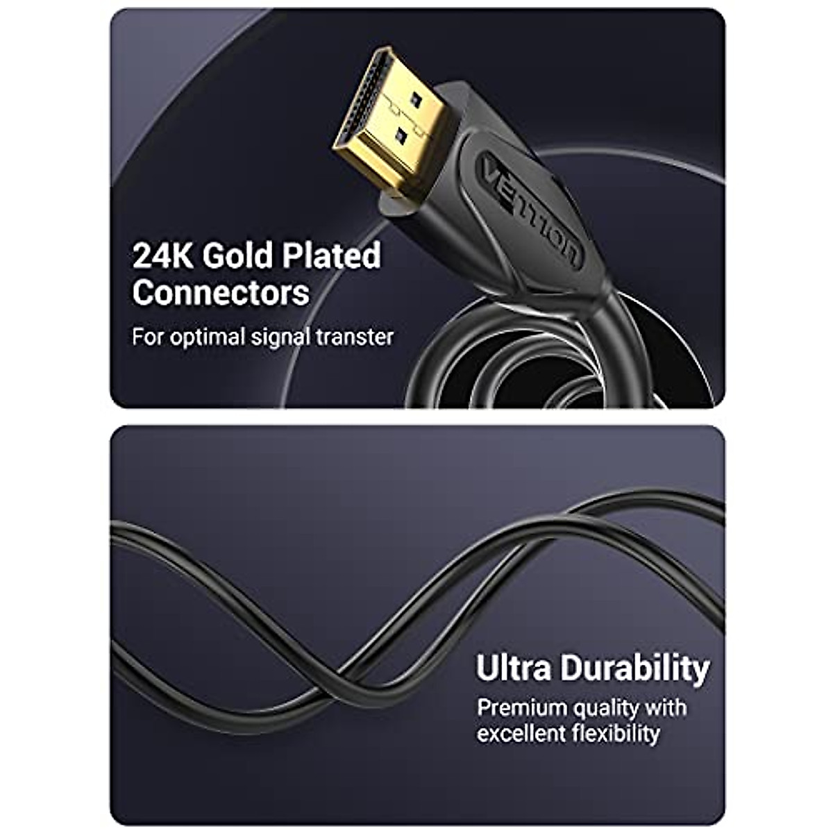 VENTION 4K Micro HDMI to HDMI Cable 6FT - High Speed HDMI to Micro HDMI Cord Adapter Support 3D Full HD 1080P Compatible with Laptop Camera Connected to Monitor Projector