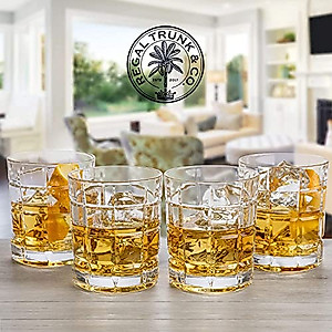Whiskey Decanter Set with Glasses Regal Trunk & Co, 4 Square Engraved Tumblers Whisky Decanter & Glass Set, Crystal Decanter Set Bourbon and Scotch, Gift Box and with Liquor Glass Polishing Cloth