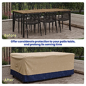Tangkula Patio Table Set Cover, Outdoor Furniture Cover w/ Padded Handle & Click-Close Straps, Patio Furniture Cover with Air Vent, Heavy Duty PU Table & Chair Cover, 90”W x 50”D x 32”H
