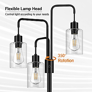 BoostArea Industrial Floor Lamp for Living Room,Glass Lampshade,Modern Stand Up Lamp with 3 Light,Simple Design Floor Lamp for Bedroom, Living Room, Office, Kids Room, Reading