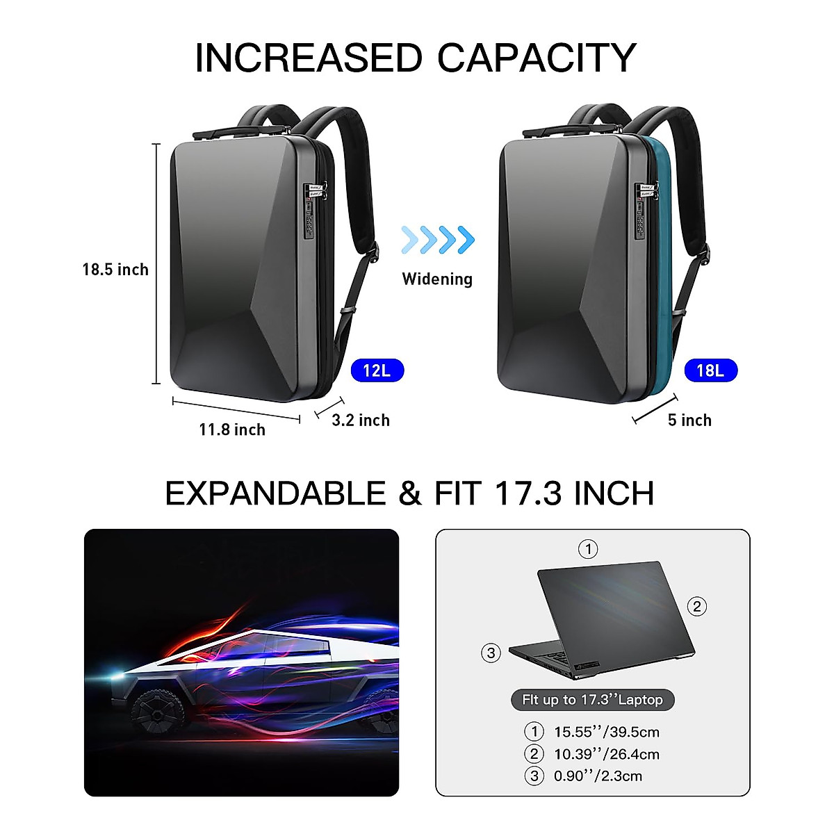 BOPAI Hard Shell Tsa Laptop Backpack for Men Gaming Backpack for 17.3 inch Anti Theft Expansion Backpack Light Slim Black Usb Waterproof 15.6 Rucksack
