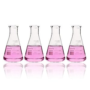Labvida 4pcs of Vol.500ml Narrow Mouth Glass Erlenmeyer Flasks,3.3 Borocilicate with Printed Graduation, LVC004