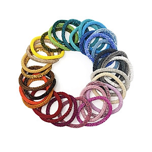 Wigspedia Handmade Crochet Glass Seed Bead Nepal Boho Bracelet - Wholesale Solid Bracelets (12 Pieces solid Bracelets)