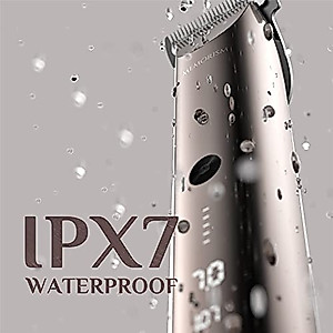 Memorism Blizz CS7 Men’s Cordless Hair Clipper for Home and Barbershop - with T-Blade Clipper and Stainless Steel/Ceramic Blade, 4 Adjustable Length Guards, Waterproof, LED Display (Rose Gold)