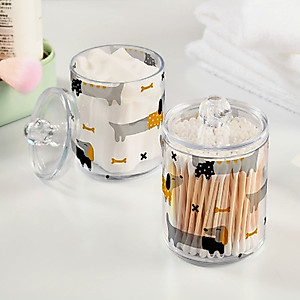 WELLDAY Apothecary Jars Bathroom Storage Organizer with Lid - 14 oz Qtip Holder Storage Canister, Cute Dogs Dachshunds Clear Plastic Jar for Cotton Swab, Cotton Ball, Floss Picks, Makeup Sponges,Hair