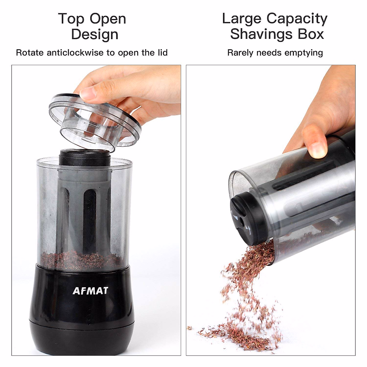 AFMAT Rechargeable Long Point Pencil Sharpener for Artist, 3 Point Options, Auto Stop, 8-25mm Super Long Tip, Electric Artist Pencil Sharpener for φ6-8.5mm Charcoal/Drawing/Sketching/Colored Pencils